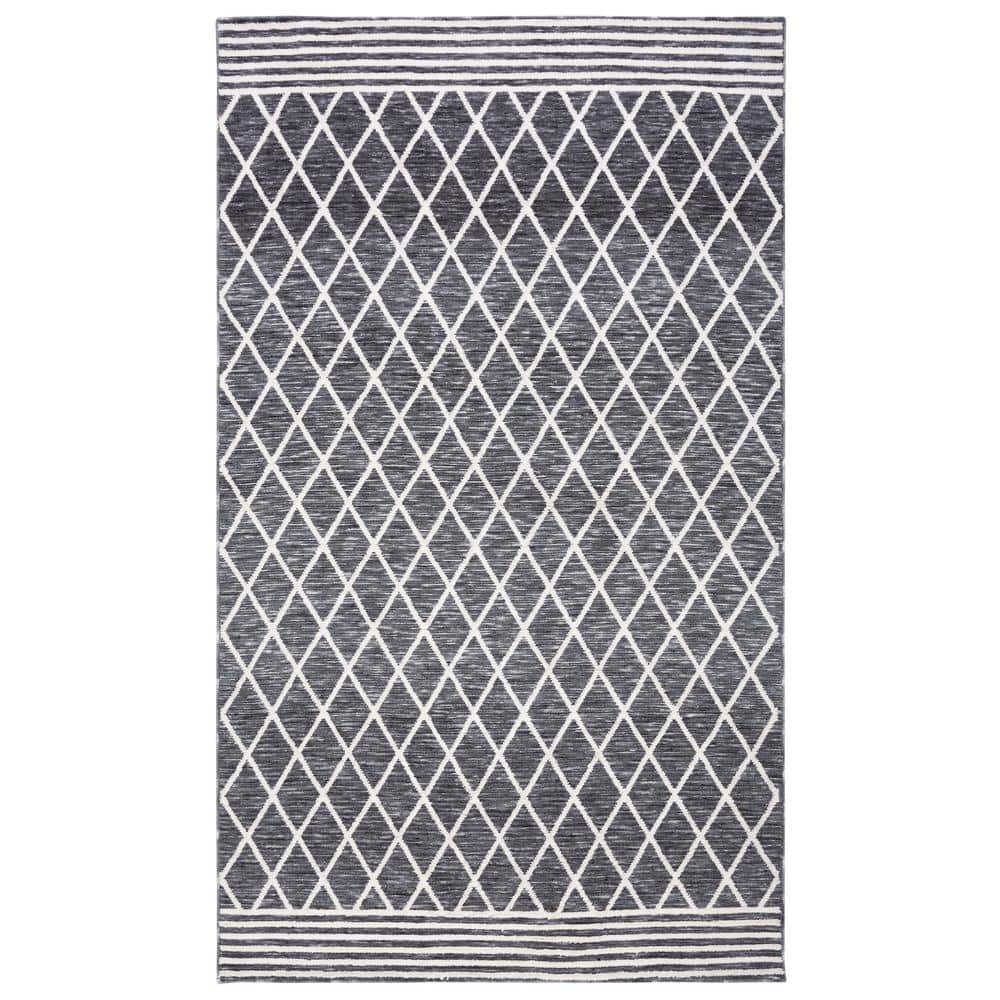 SAFAVIEH Easy Care Grey/Ivory 4 ft. x 6 ft. Machine Washable Striped ...