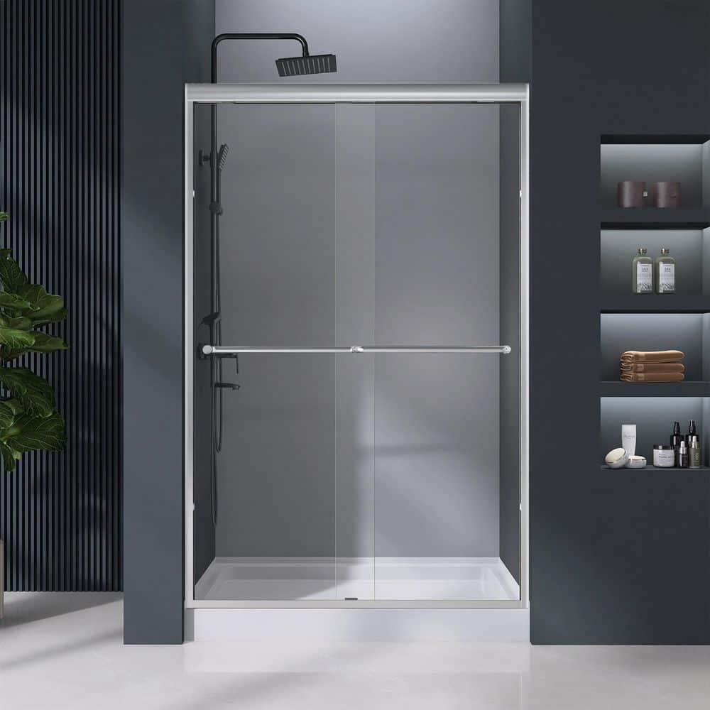 Zeafive 44 to 48 in. W x 72 in. H Double Sliding Shower Door in Chrome ...