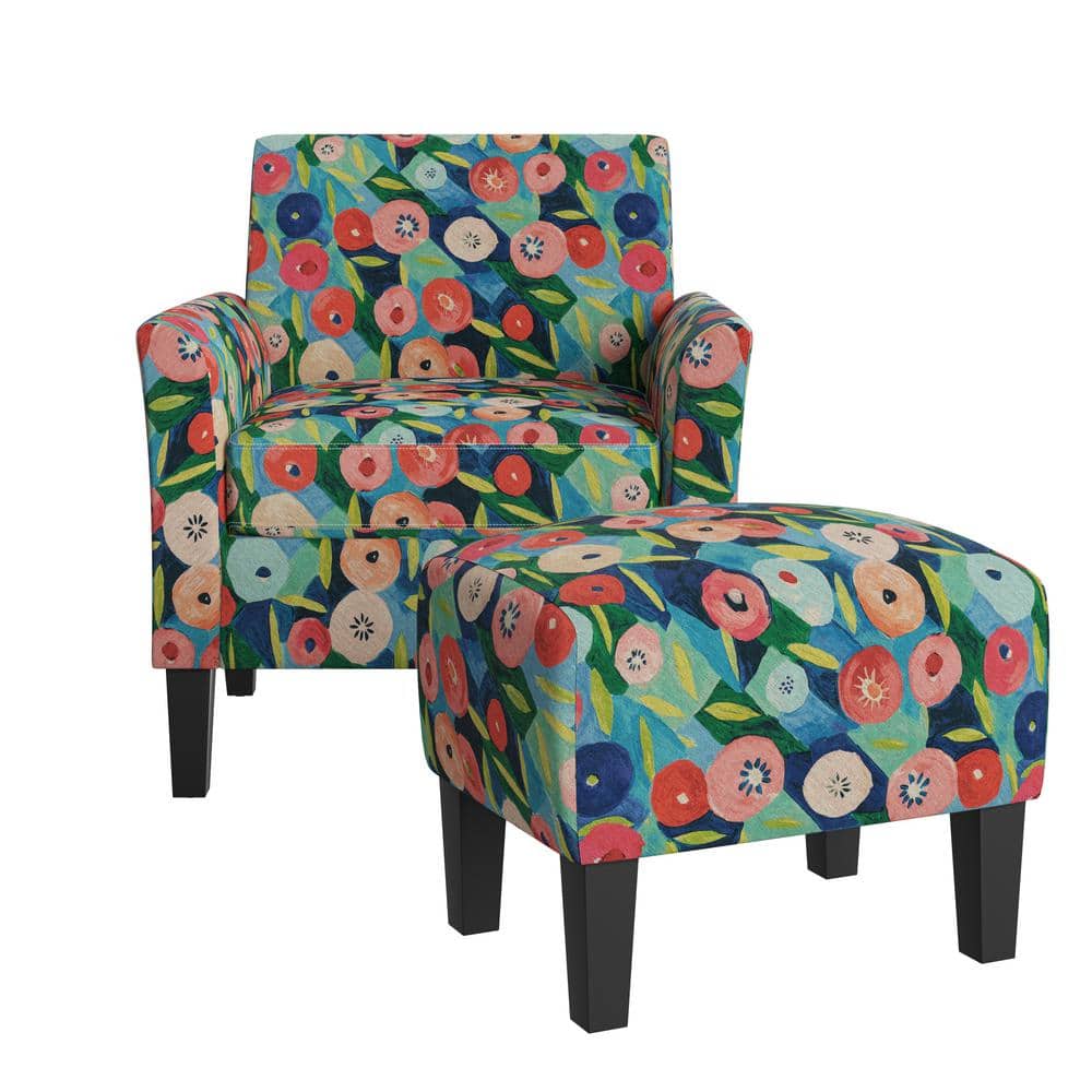 Handy Living Mimi Rose Vibrant Floral Arm Chair and Ottoman Set A157667 ...