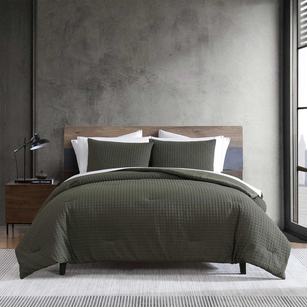 KENNETH COLE NEW YORK Houndstooth 3-Piece Forest Green Microfiber Full ...