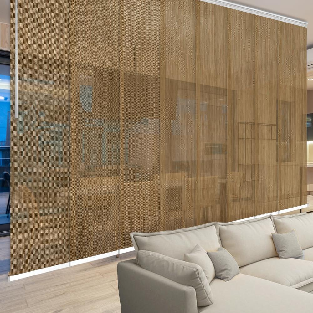 EMOH Wood 130 in.- 175 in. W x 94 in. L Adjustable 8-Panel Black Double ...