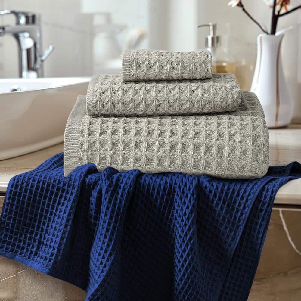 JML 3 Piece Cashmere Cotton Bath Towel Set Waffle Absorbent Quick Dry ...