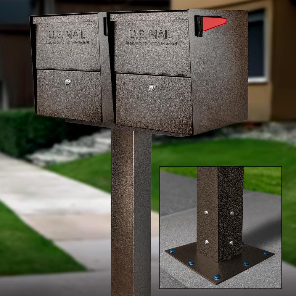 Mail Boss Package Master X2 Locking Post Mount Mailbox Combo Kit, Bronze, Surface Mount Post, 2 ...