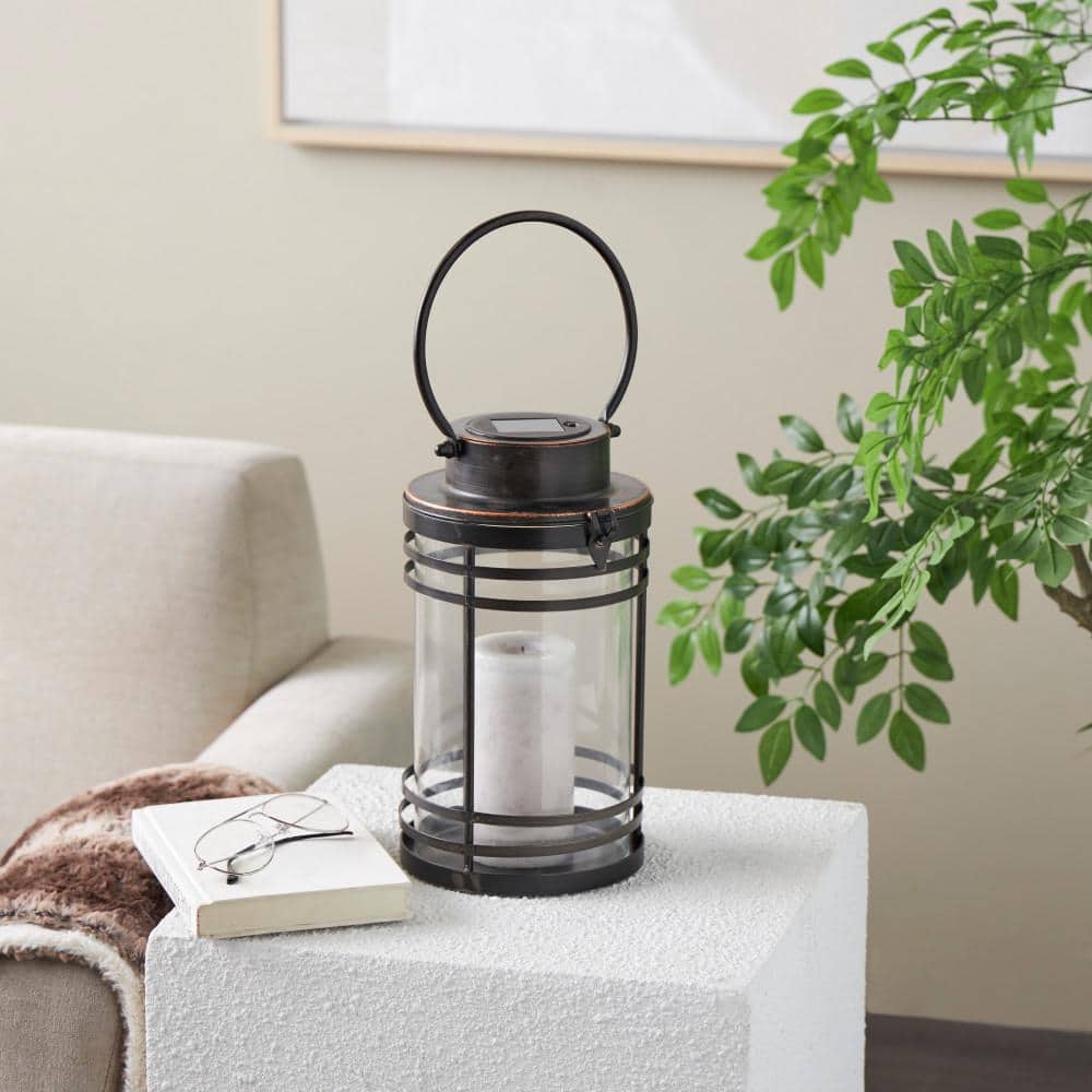 Litton Lane Black Metal Candle Lantern with Round Circle Lines 045965 ...