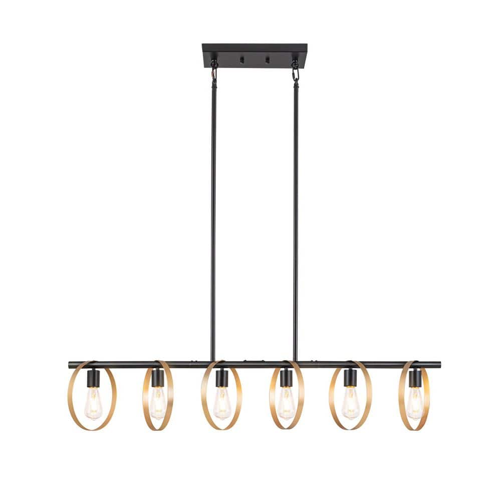 6 light Matte Black Kitchen Island Lighting Linear Chandelier for ...