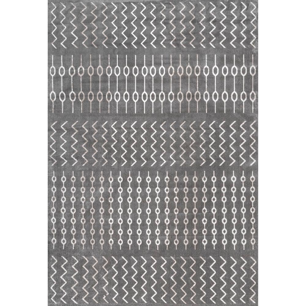 nuLOOM Roma Machine Washable Tribal Gray 6 ft. 7 in. x 9 ft. Area Rug ...