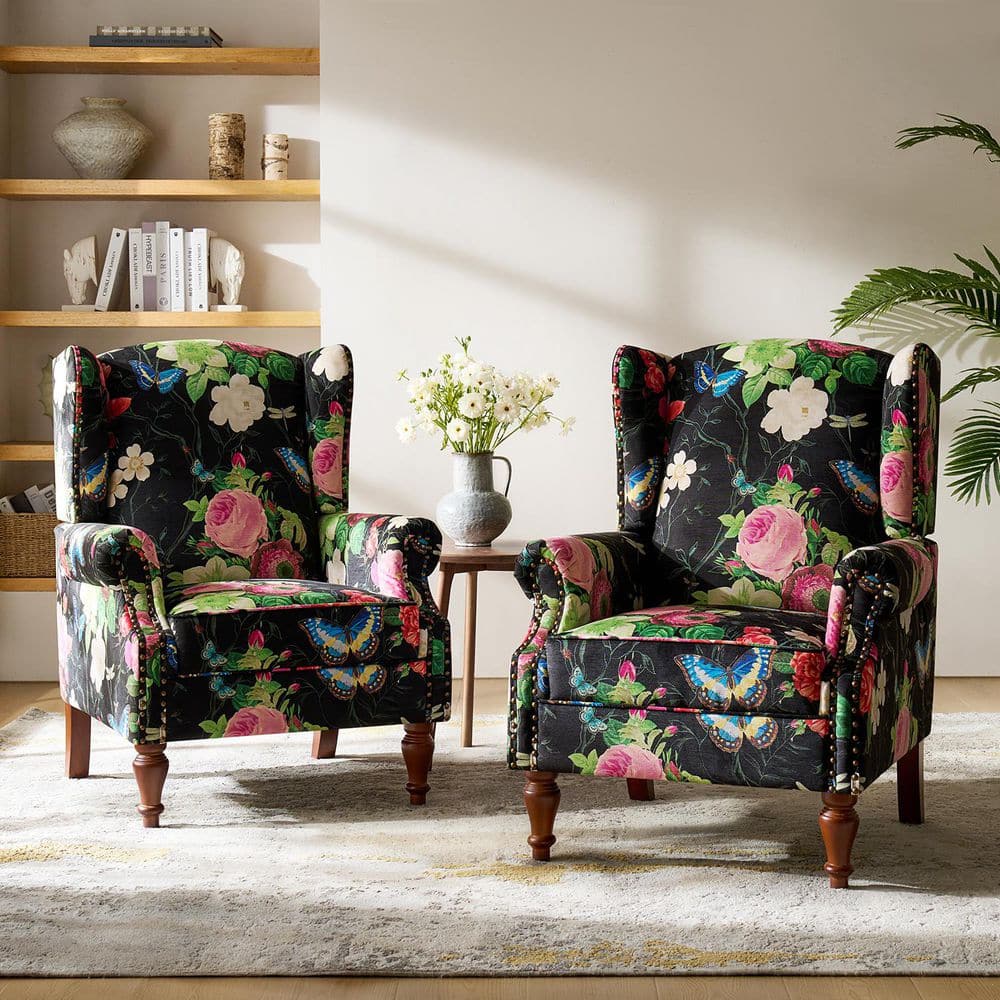JAYDEN CREATION Gille Traditional Black Upholstered Wingback Accent ...