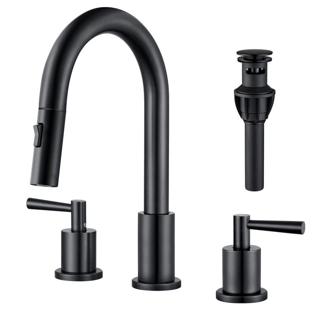 GAGALIFE 8 in. Widespread Double Handles Pull Down Bathroom Sink Faucet ...
