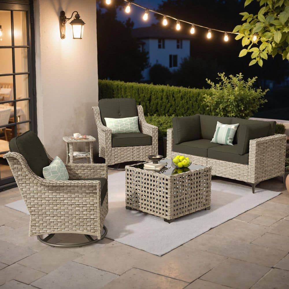 XIZZI Zephyr 6 Pieces Wicker Outdoor Rocking Chair Set with Black ...