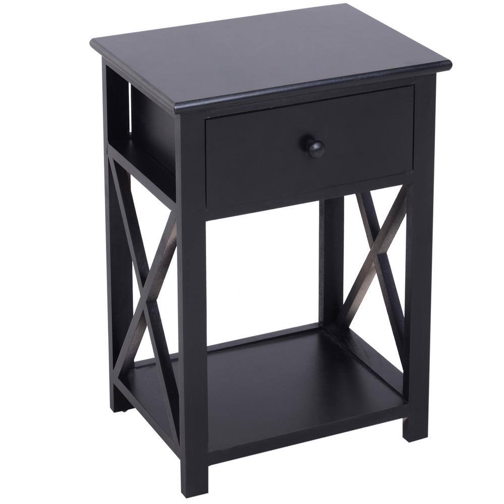 HOMCOM 15.5 in. Black Rectangular Wooden End Table with Storage Drawer ...