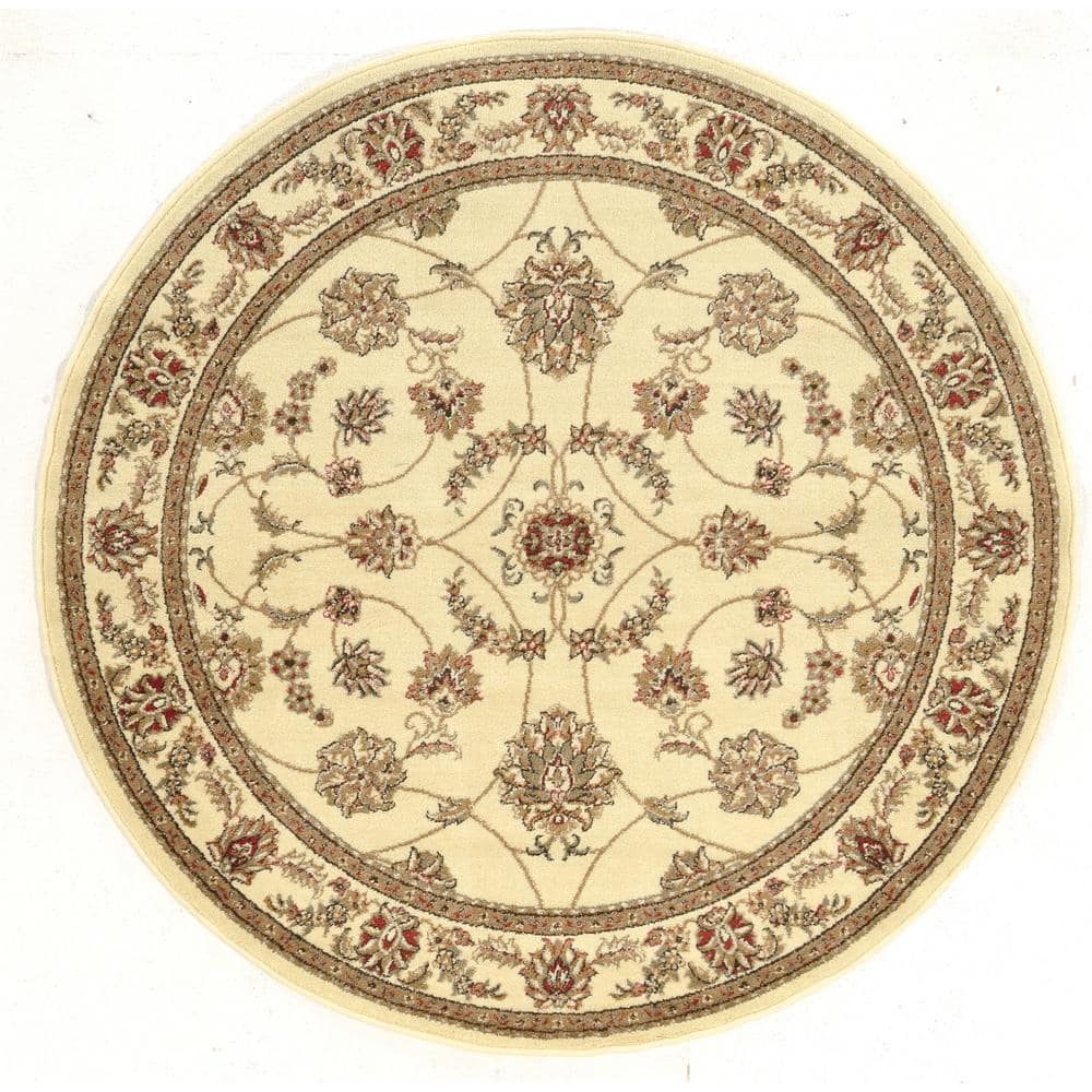 RADICI USA Como Ivory 8 ft. Round Traditional Oriental Scroll Area Rug ...