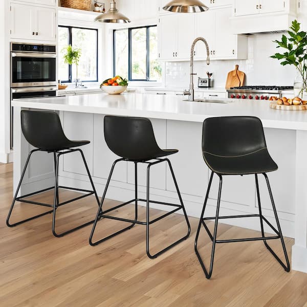 OrangeOne Alex 34.5 in. black Faux Leather Counter Height Bar Stools ...