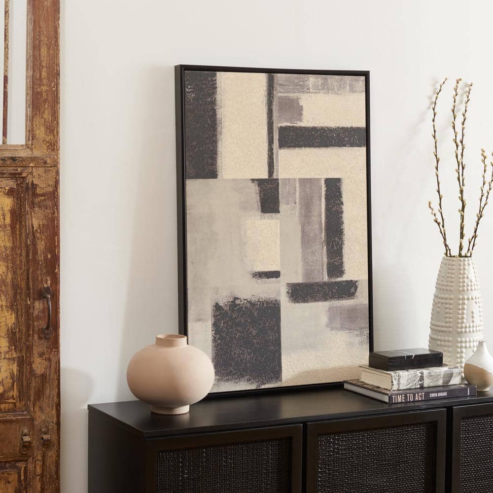 SAFAVIEH Blurred Lines Framed Mixed Media Abstract Wall Art 36 in. x 24 ...