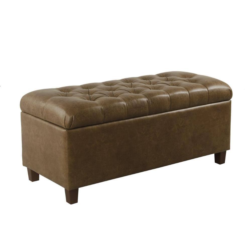 Benjara 40 in. Brown Backless Bedroom Bench with Hinged Storage ...
