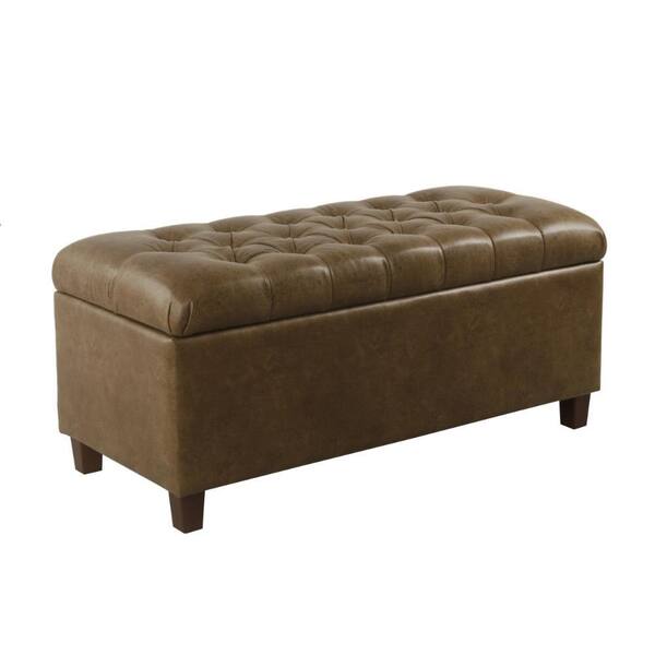 Benjara 40 in. Brown Backless Bedroom Bench with Hinged Storage ...