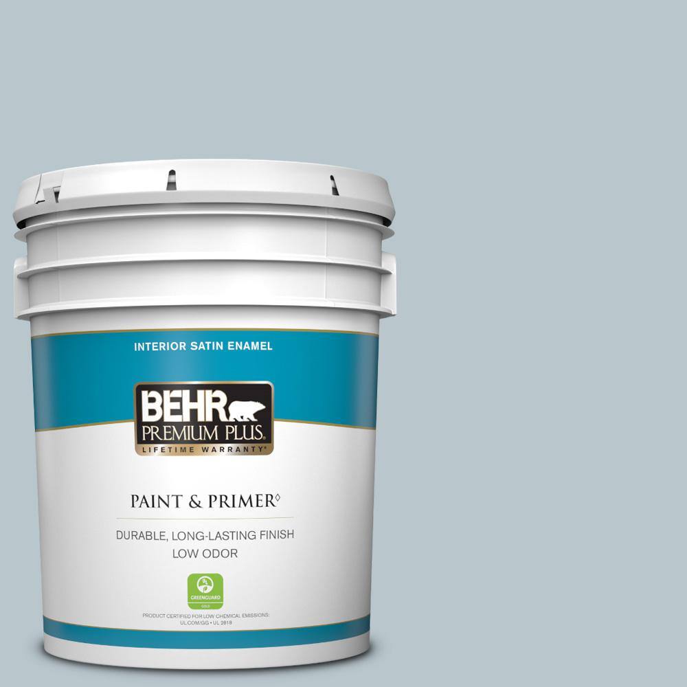 BEHR PREMIUM PLUS 5 gal. #N480-2 Flowing Breeze Satin Enamel Low Odor ...