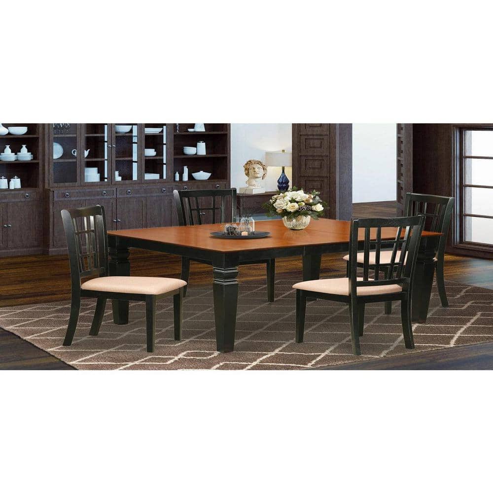 East West Furniture 5-Piece Black and Cherry Finish Solid Wood Top ...