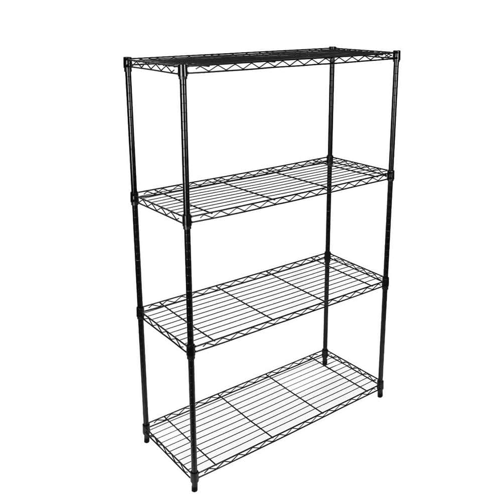 Tidoin Black Rolling 4-Tier Metal Heavy Duty Wire Shelving Unit (36 in ...