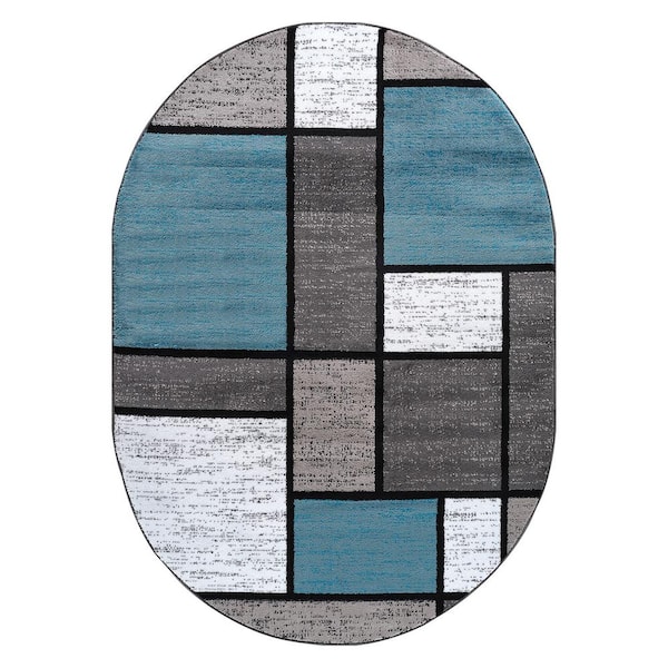 WRG Alpine Gray 5 ft. x 7 ft. Modern Abstract Circles Oval Area Rug ...