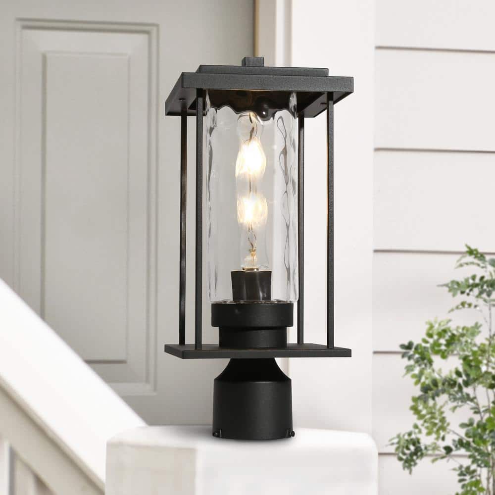 LNC 15.7 in. Modern 1-Light Black Metal Post Light Hardwired Outdoor ...