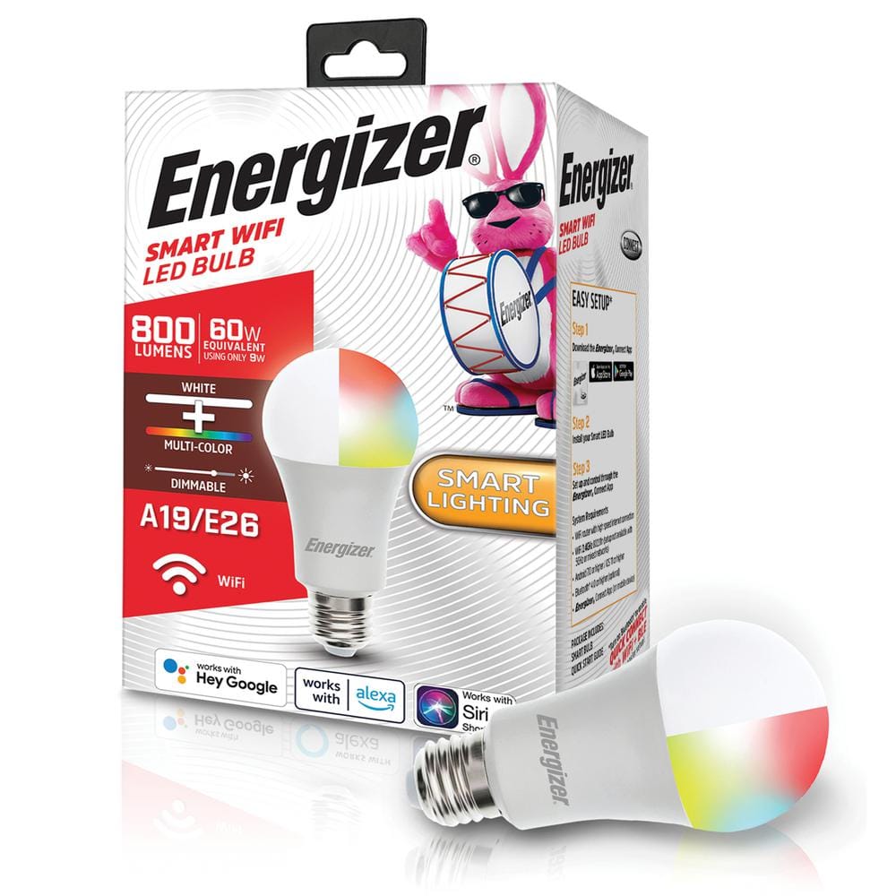 Energizer 60-Watt Equivalent A19 Smart LED Light Bulb Multi-Color 6000K ...