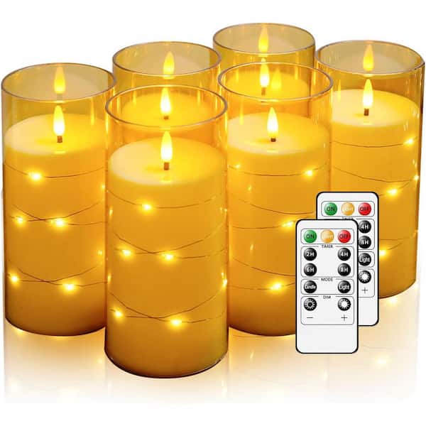 Amber Flickering Flameless Candles with Remote Timer, LED Battery ...