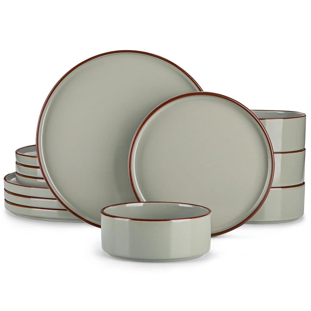 MALACASA 12-Piece Green Stoneware Dinnerware Set Service for 4-Bowls ...