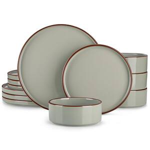 MALACASA CHRYS 12-Piece Green Stoneware Dinnerware Set Plates Bowls Set ...