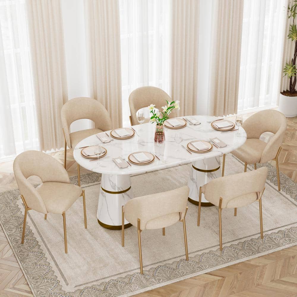 Boyel Living 7-Piece white Marble Counter Top Dining Table Set Seats 6 ...