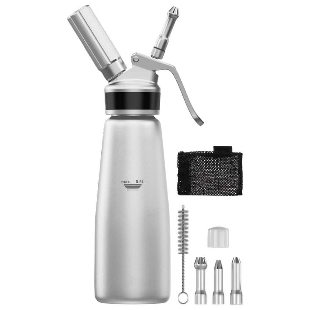 Wudkey Silver Whipped Cream Dispenser, 500ml Aluminum Cream Whipper ...