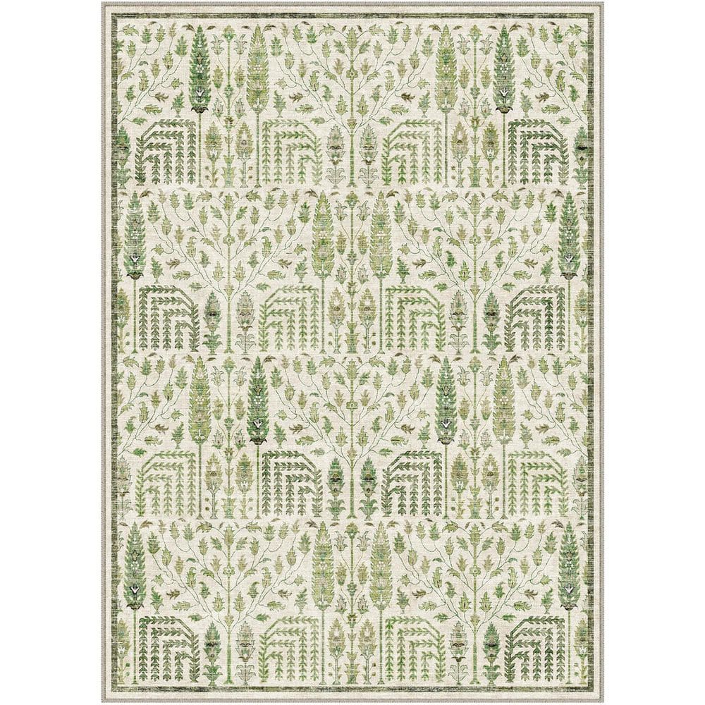 HaiiMeid 4 Seasons Light Green 5 ft. x 7 ft. Vintage Plant Area Rug ...