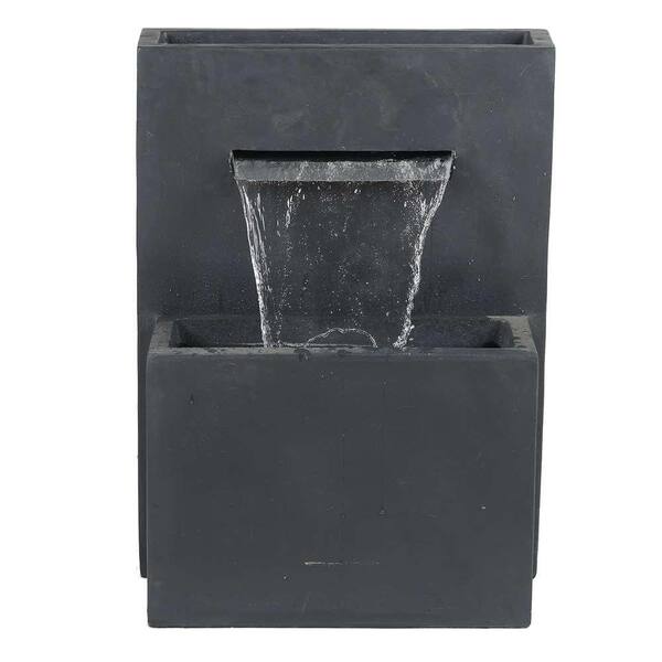 LuxenHome Gray Polyresin Modern Rectangular Waterfall Outdoor Fountain ...