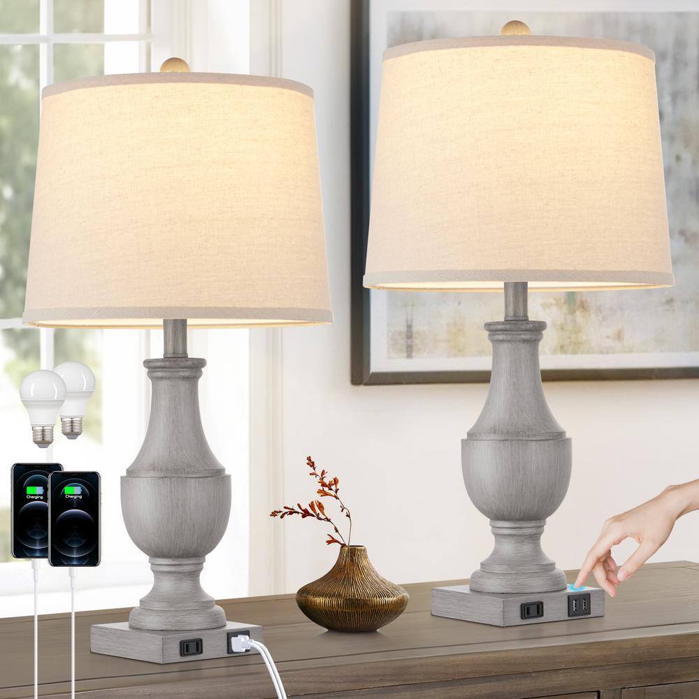 Cinkeda Biston 25 in. Classical Resin Table Lamp Set with USB and Built ...