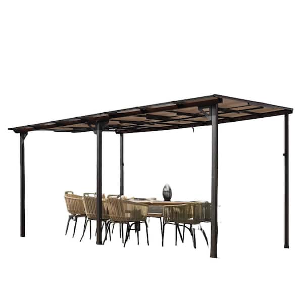 10' x 14' Gray Wall-Mounted Lean to Metal Outdoor Pergola Gazebo with ...
