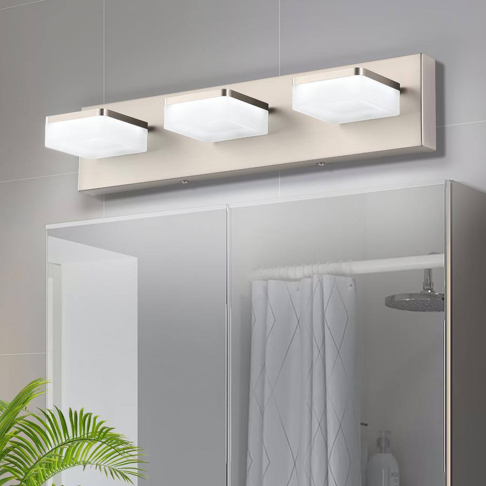 JUSHENG 20.5 in. 3 Light Nickel Vanity Light Bar with Dimmable 5500K ...