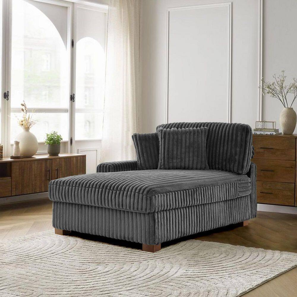 Uixe Gray Faux Rabbit Fur Polyester Left Arm Facing Sectional Chaise ...