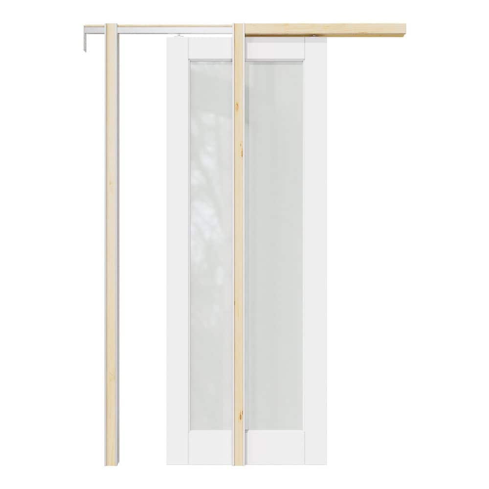 ARK DESIGN 36 in. x 80 in. 1-Lite Frosted Glass White Primed Wood ...