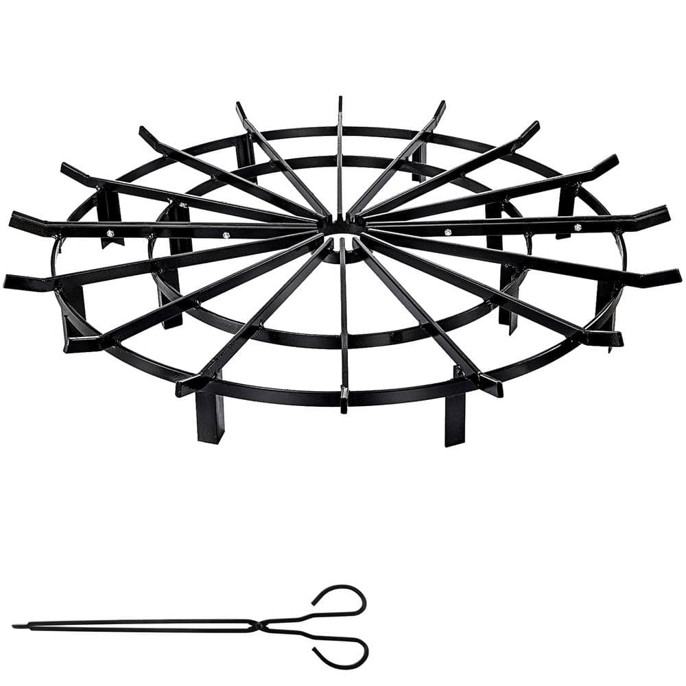 VEVOR 40 in. Dia Wheel Curved-Edge Thick Iron Firewood Grate Fire Grate ...