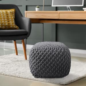 Noble House Hollis Square Dark Gray Knitted Cotton Pouf 41665 - The ...