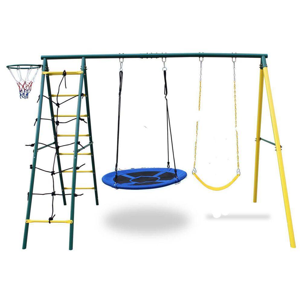 Sudzendf Yellow Outdoor Swing Set, Playground Swing Set with Ladder and ...