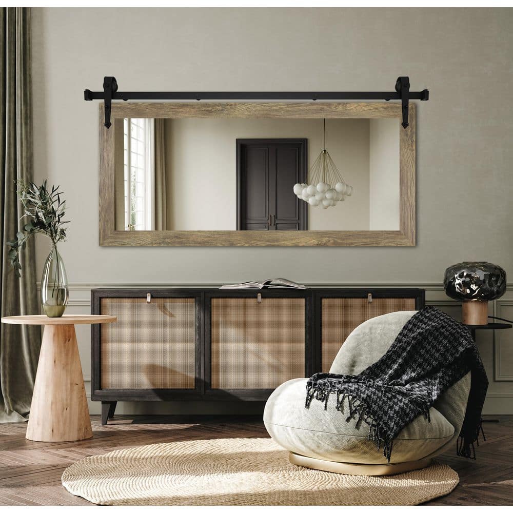 Rayne Mirrors (66 in. W x 33 in. H) Brown Modern Rustic Mirror with ...