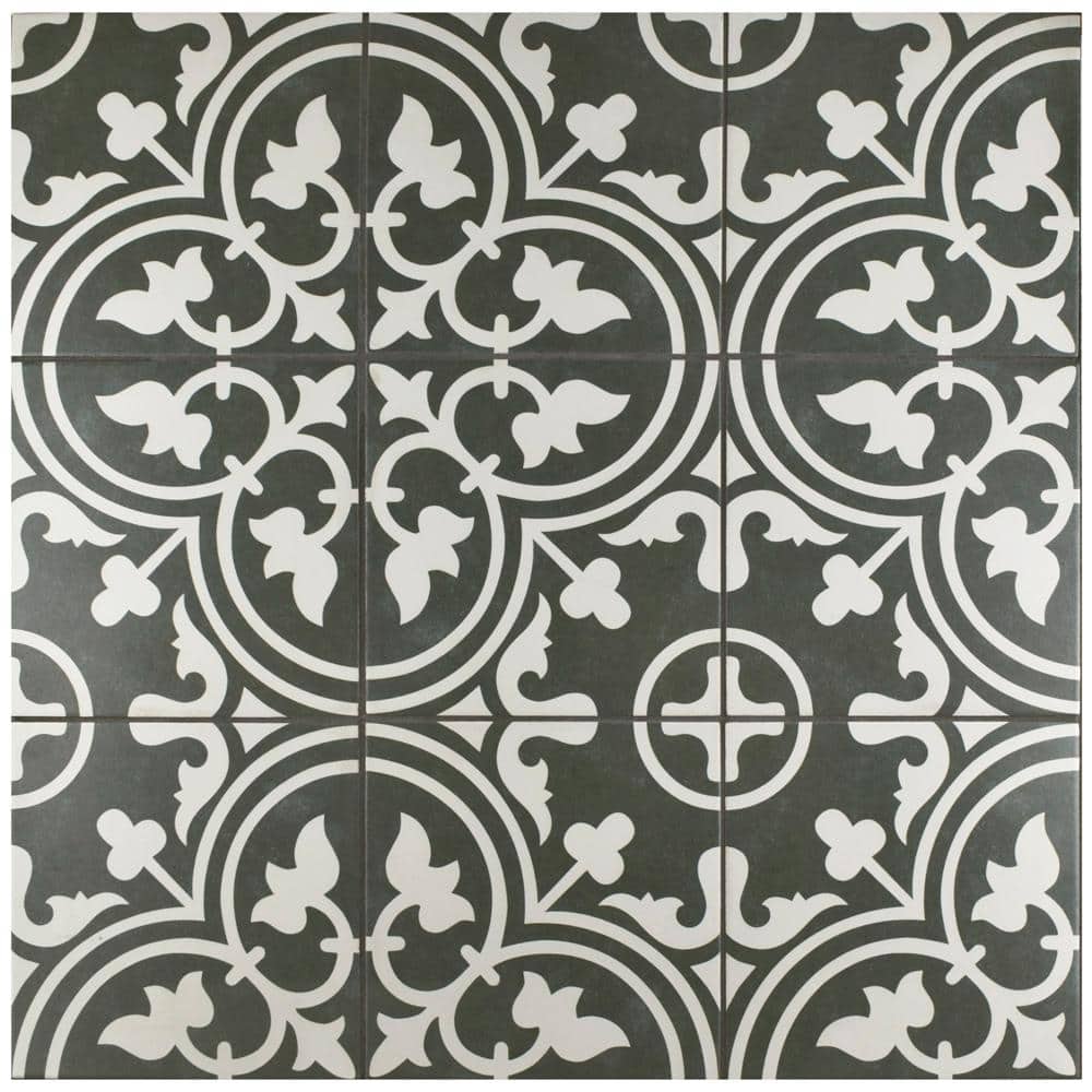 Merola Tile Arte Black 9-3/4 in. x 9-3/4 in. Porcelain Floor and Wall ...