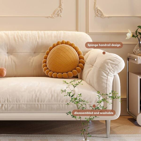 JASIWAY 88.6 in. Width Slope Arm Velvet Straight Sofa in Beige J P2198K BE