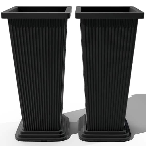 TUYOHW Extra Tall 24 in. Black Planter Set of 2-Large Indoor/Outdoor ...
