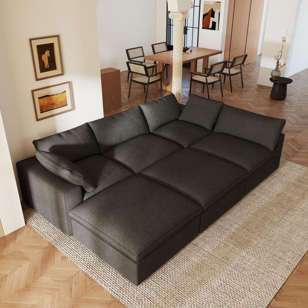 Magic Home 118 in. Modular Black Linen Down Filled Queen Size 4-Seat ...