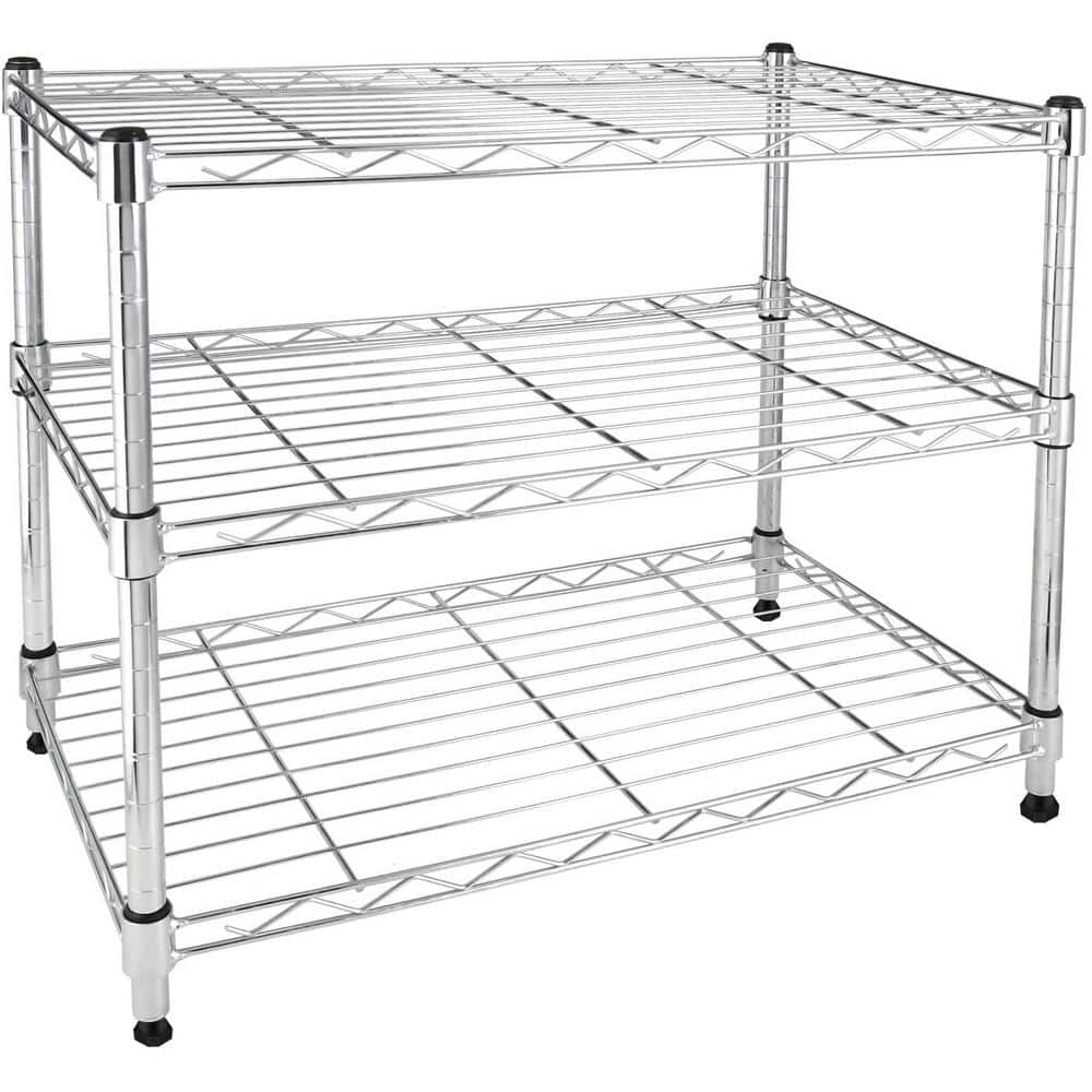 cadeninc Silver 3-Tier Heavy-Duty Metal Wire Shelving Unit (24 in. L x ...