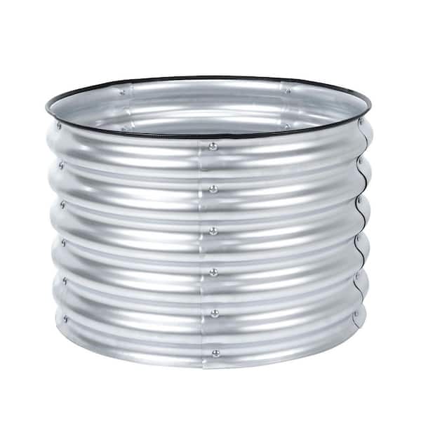 Aoodor Silver Metal Round Raised Garden Bed Modular Planter Box (42 in ...