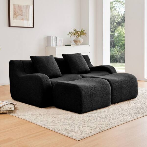 82.7 in. Curved Arms Teddy Fabric Rectangle Boneless No Assembly ...
