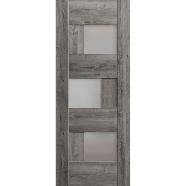VDOMDOORS 28 in. x 84 in. Solid MDF Frosted glass Nebraska Grey ...