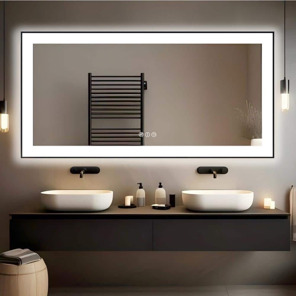 UPIKER Aura 72 in. W x 36 in. H Rectangular Frameless Anti-Fog Ceiling Wall Mount Bathroom ...